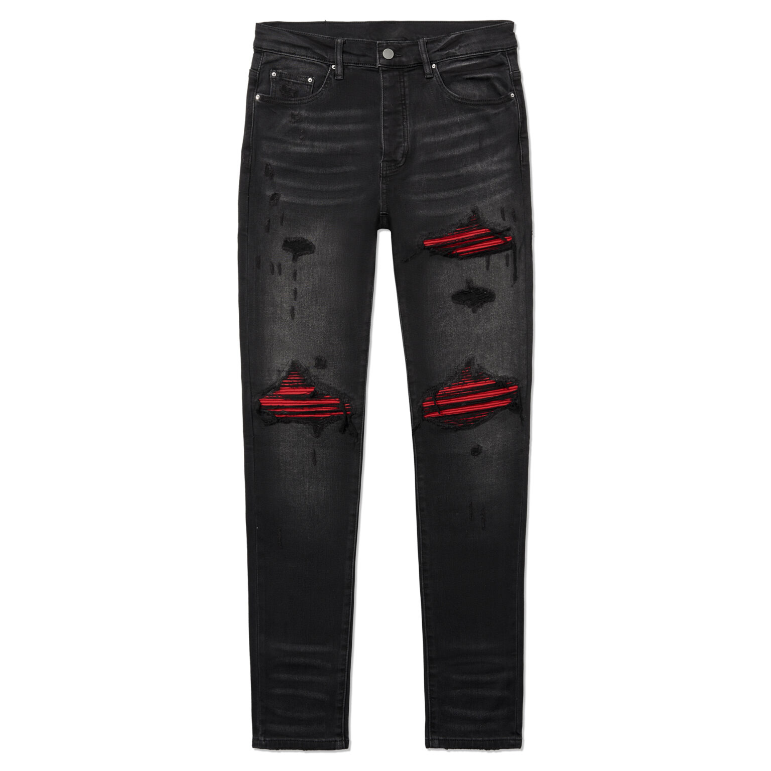Aged Black Red Suede Jeans - Mike Department